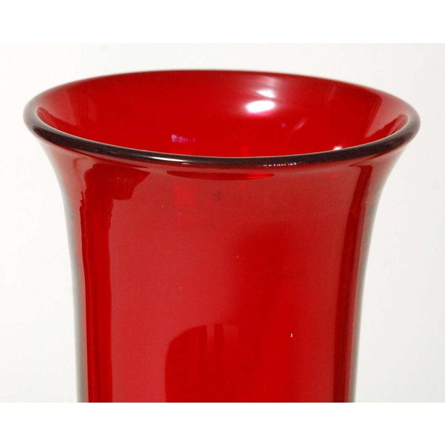 Antique Pair Red Glass Vases in Stands | Chairish