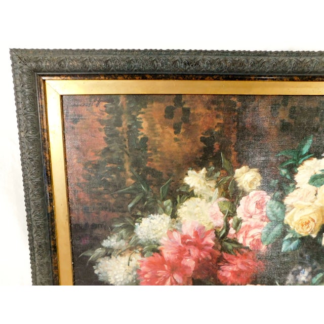 Vintage Floral Roses Print on Board Ornate Carved Wood Frame Wall Decor ...