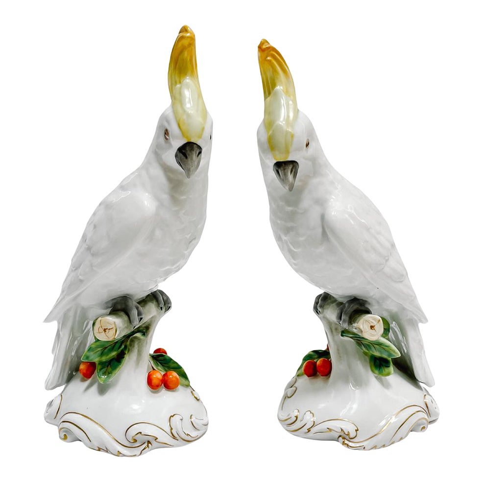 Vista Alegre Porcelain Cockatoo Parrot Figurines - a Pair | Chairish
