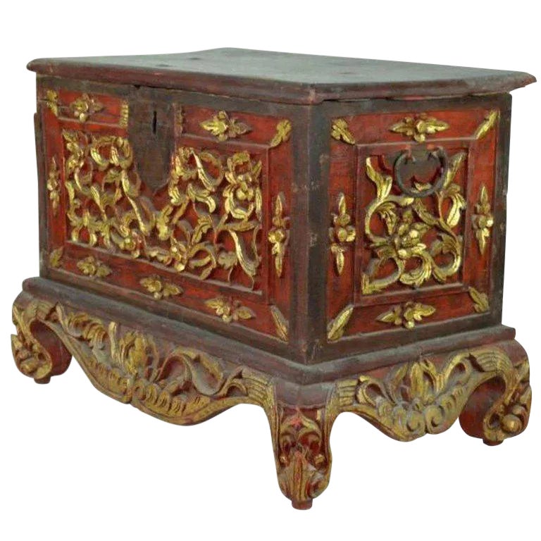 Indonesian Madura Gilt Treasure Chest With Hand-Carved Details, 20th ...