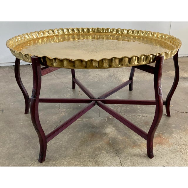Vintage Moroccan Style Brass Scalloped Tray Table on Collapsible Wood ...