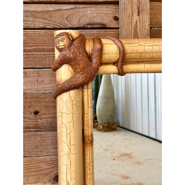 Late 20th Century Sculptural Faux Bamboo Monkey Wall Mirror | Chairish