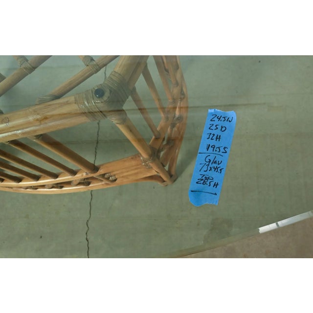 1970s Mid Century Ficks Reed Glass Top Bamboo and Rattan Base Dining ...