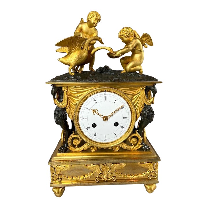 Gilded Elegance: French Empire Mantel Chimney Clock, Early 19th Century ...