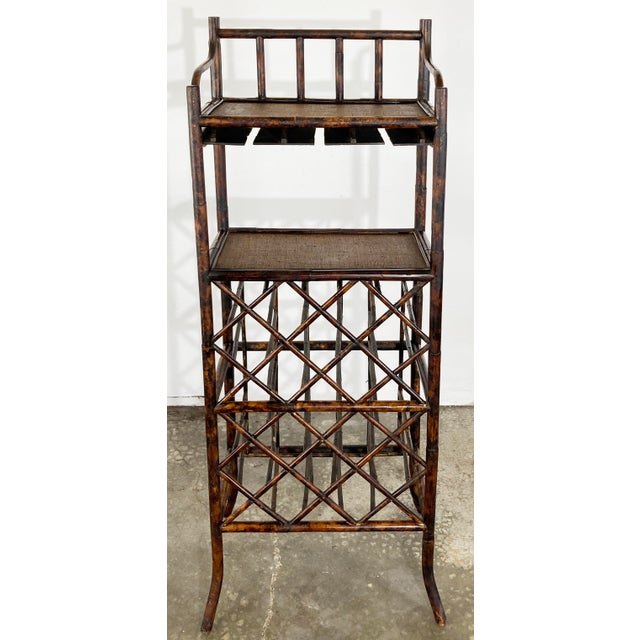 Vintage Burnt Tortoise Shell Finish Rattan Wine Rack | Chairish