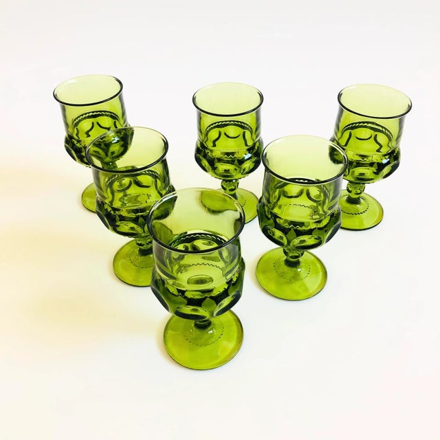 Green Goblets - Kings Crown by Indiana Glass - Set of 6 | Chairish