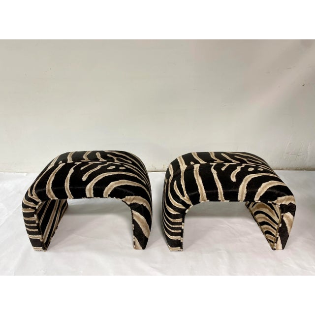 Waterfall Ottomans Stools in Zebra Stenciled Cowhide, a Pair | Chairish