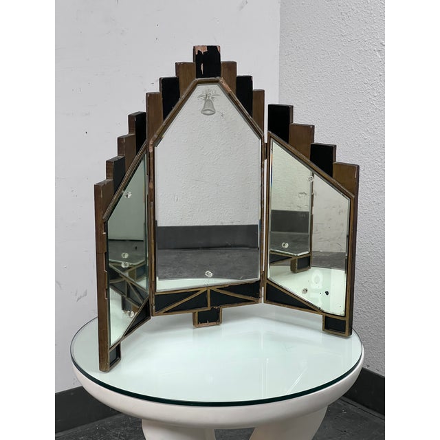 Vintage Tri-Fold Art Deco Table Top Mirror | Chairish