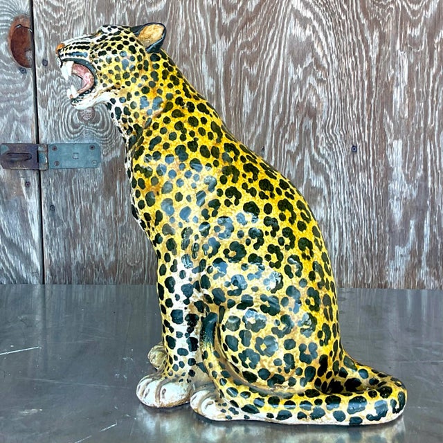 Vintage Boho Italian Glazed Ceramic Leopard | Chairish