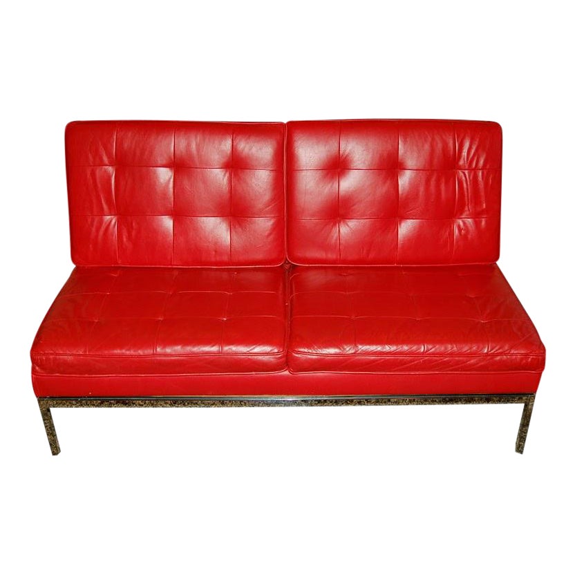 Knoll Tufted Leather Slipper Sofa With Label Lipstick Red | Chairish