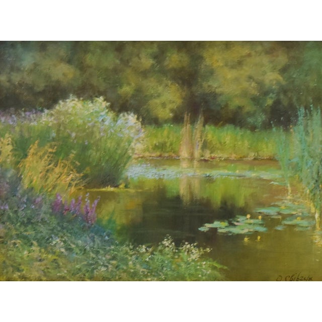 Impressionist Lilly Pond Landscape Oil Printing Including the Antiqued ...