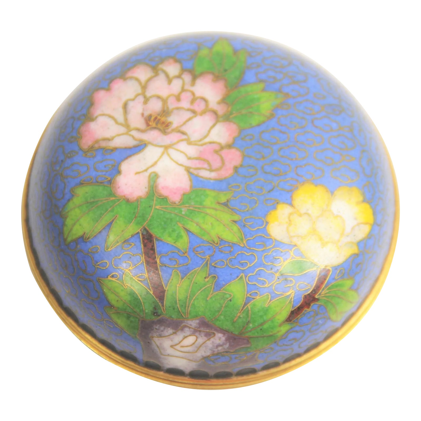 Vintage Chinese Cloisonne Round Box Floral Design | Chairish