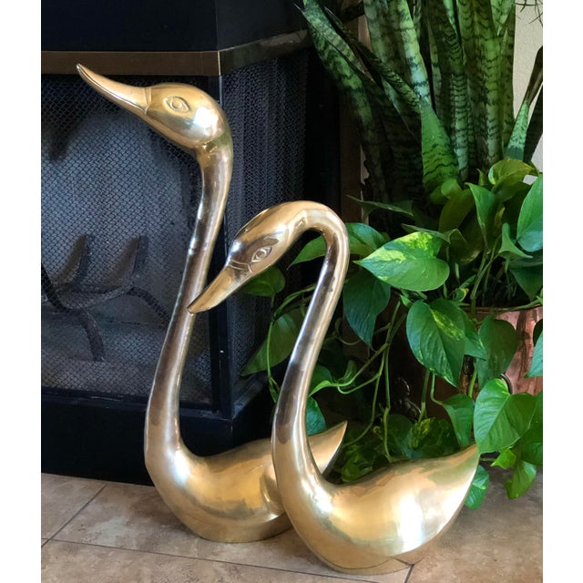 Mid Century Modern Brass Swans Large Polished -A Pair | Chairish