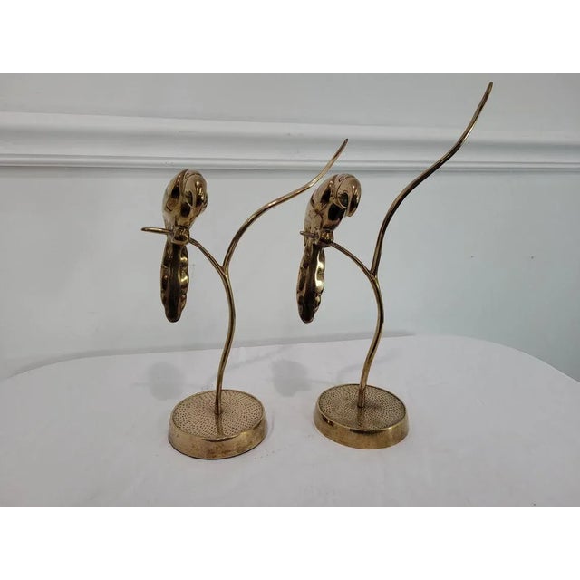 Vintage Brass Metal Parrot on Stand Sculptures - A Pair | Chairish