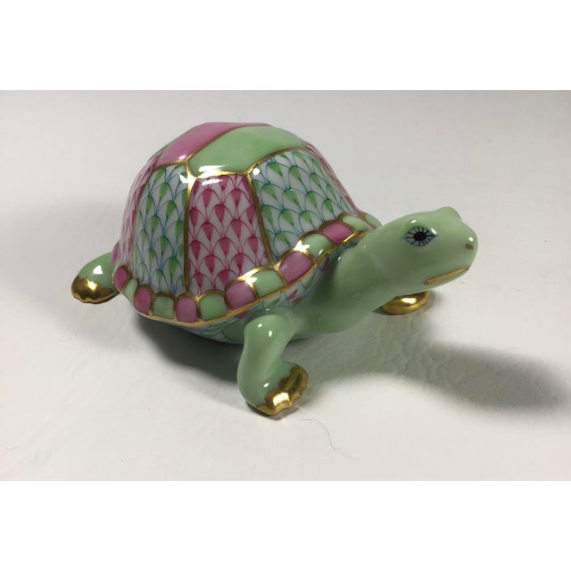 2000’s Herend Preppy Turtle in Pink and Green Fishnet Pattern | Chairish