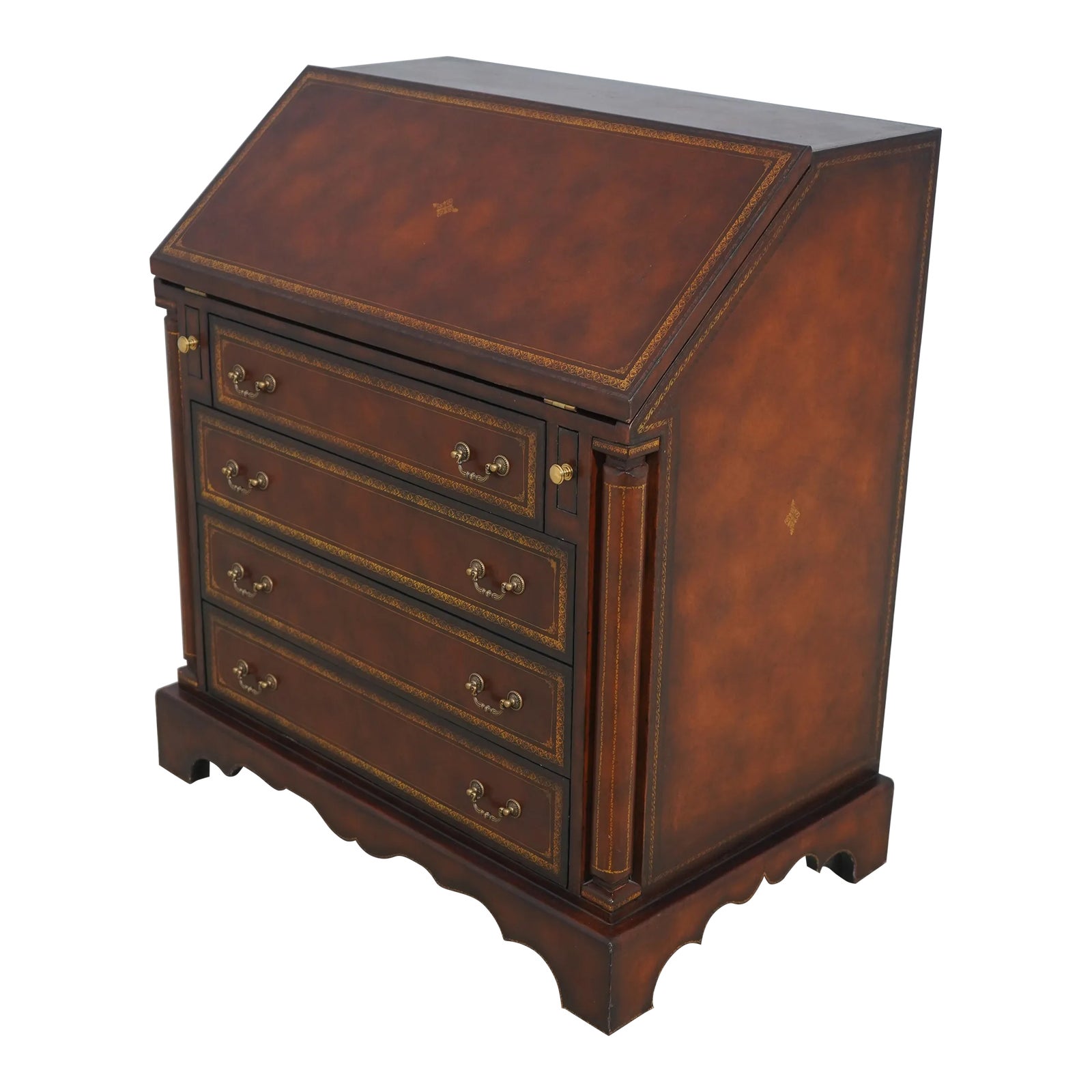 Maitland Smith Tooled Leather Slant Front Desk | Chairish