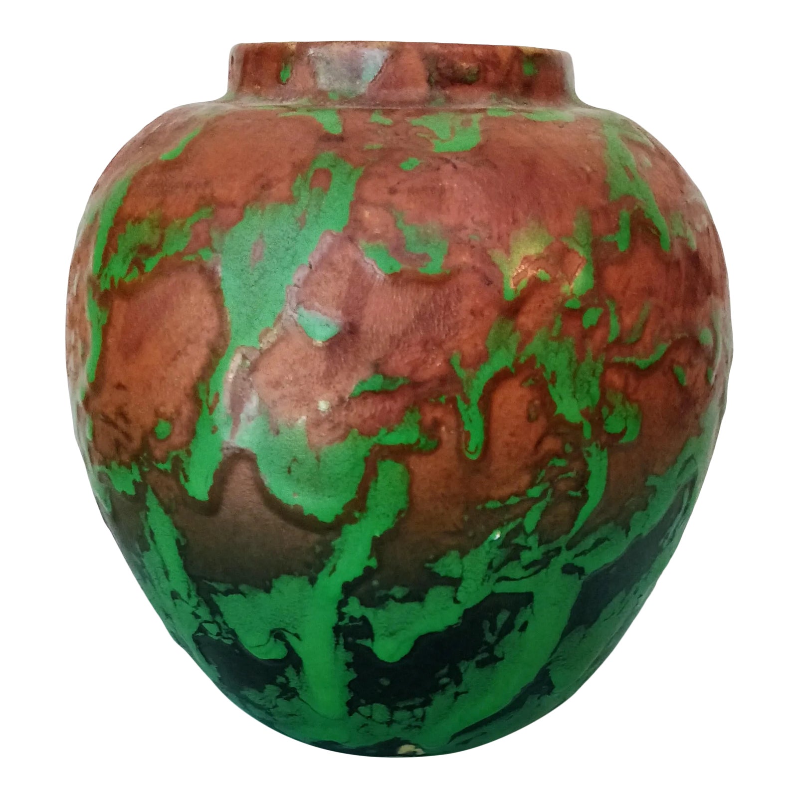 Coppertone Green and Brown Glaze Weller Vase | Chairish