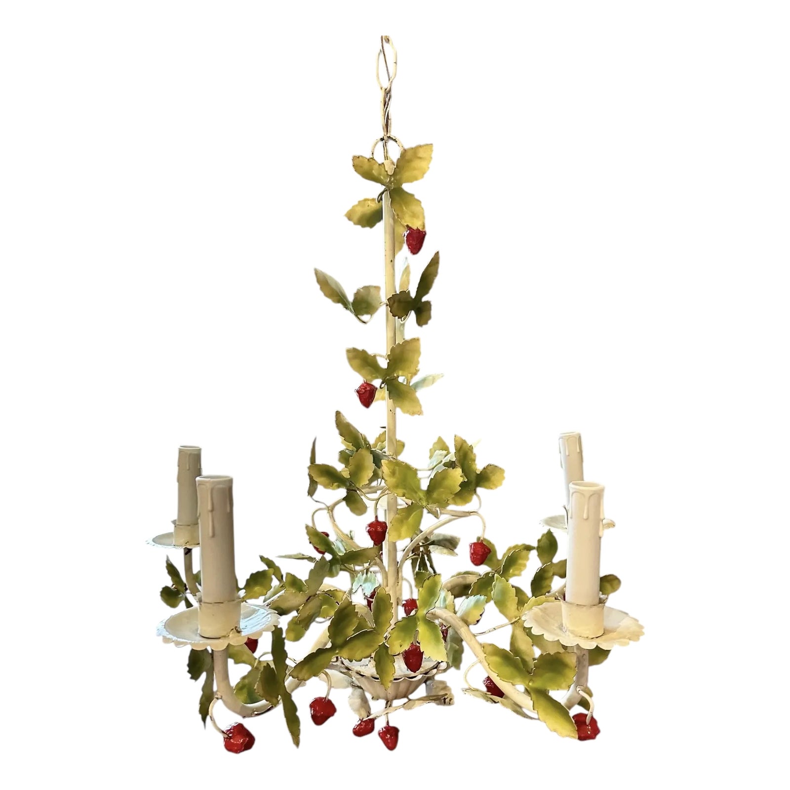 Vintage Italian Tole Strawberry Five Light Chandelier / Light Fixture ...