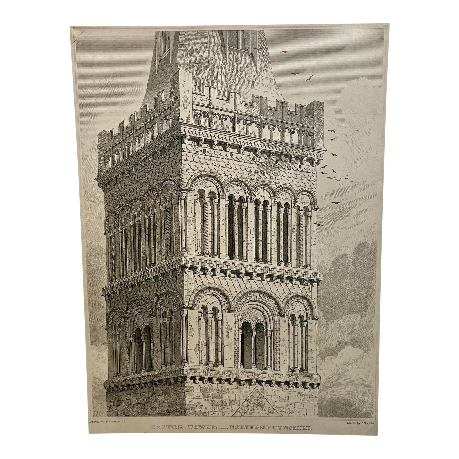 Antique Architectural Print of Medieval Castor Tower, Known as St ...