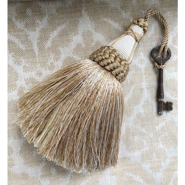 Tan and White Key Tassel With Looped Ruche Trim | Chairish