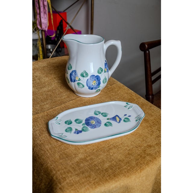 1980s Herend Village Pottery Petunia Flower Pattern Pitcher and Serving ...