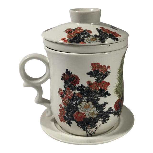 Teavana Ceramic Porcelain Tea Cup, Saucer & Infuser With Lid | Chairish