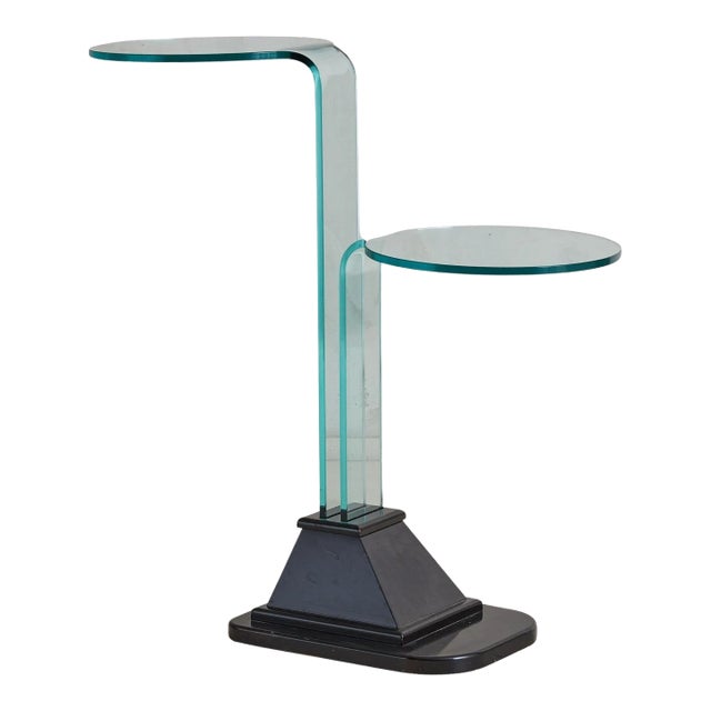 Postmodern Two Tier Glass Side Table with Wood Base, Italy 1980s | Chairish