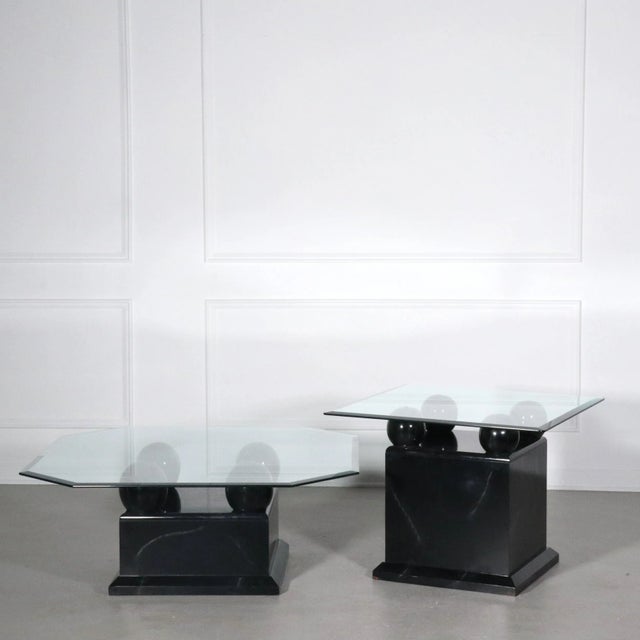 Modern Faux Black Marble Sphere Side Table | Chairish