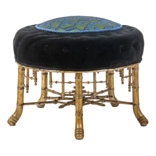 Antique Pouf in Gilded Wood, 1880 | Chairish