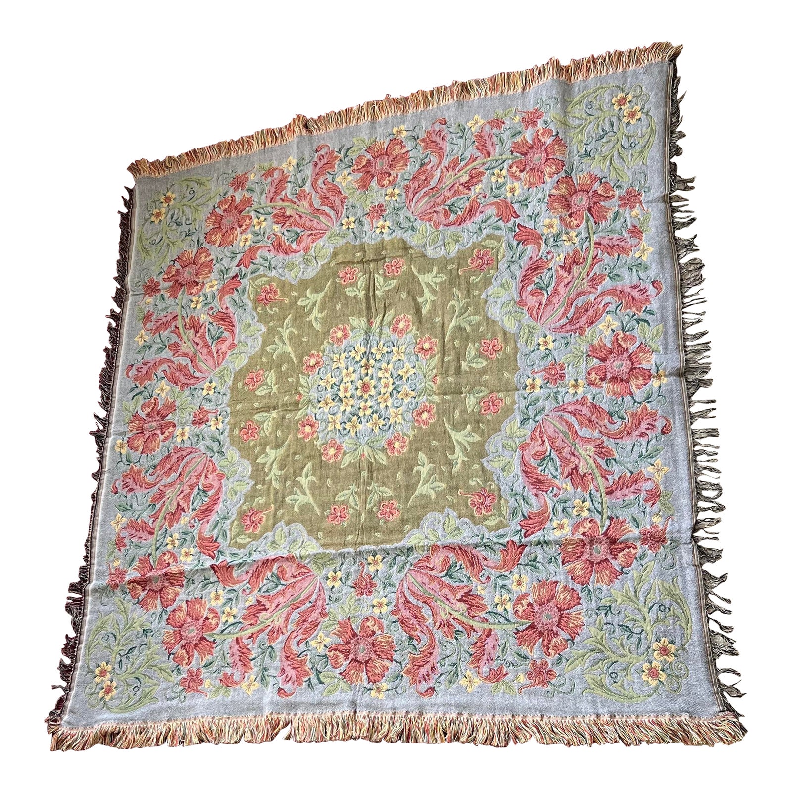 1990s Reversible Floral Patterned Woven Tapestry Tablecloth/Table ...