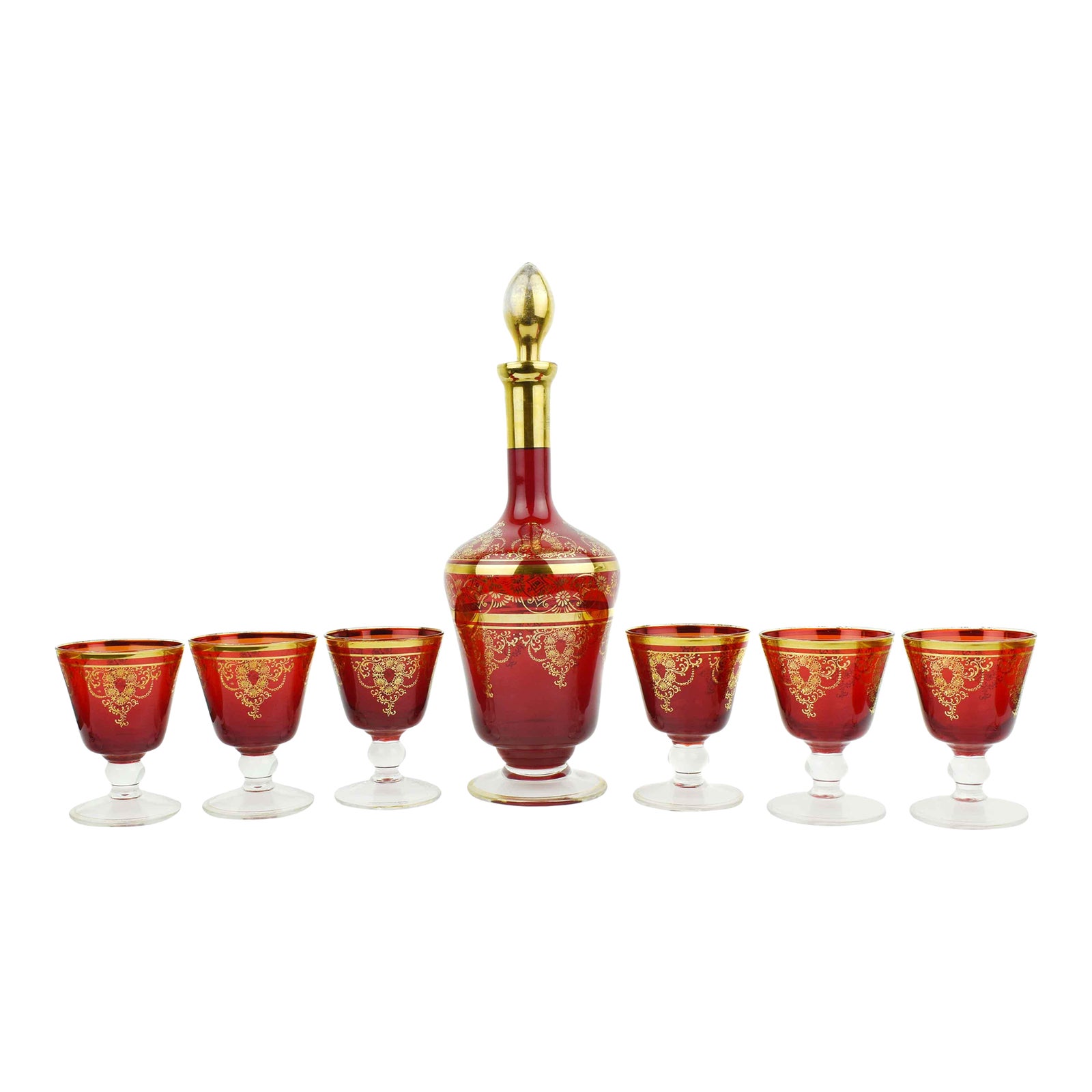 Mid 20th Century Venetian Ruby Red Glass With Gold Trim and Motif ...