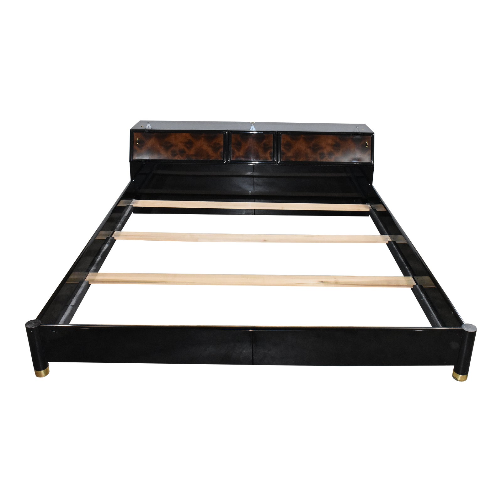 Henredon Scene Three Black Lacquer & Burl Walnut King Size Bed | Chairish