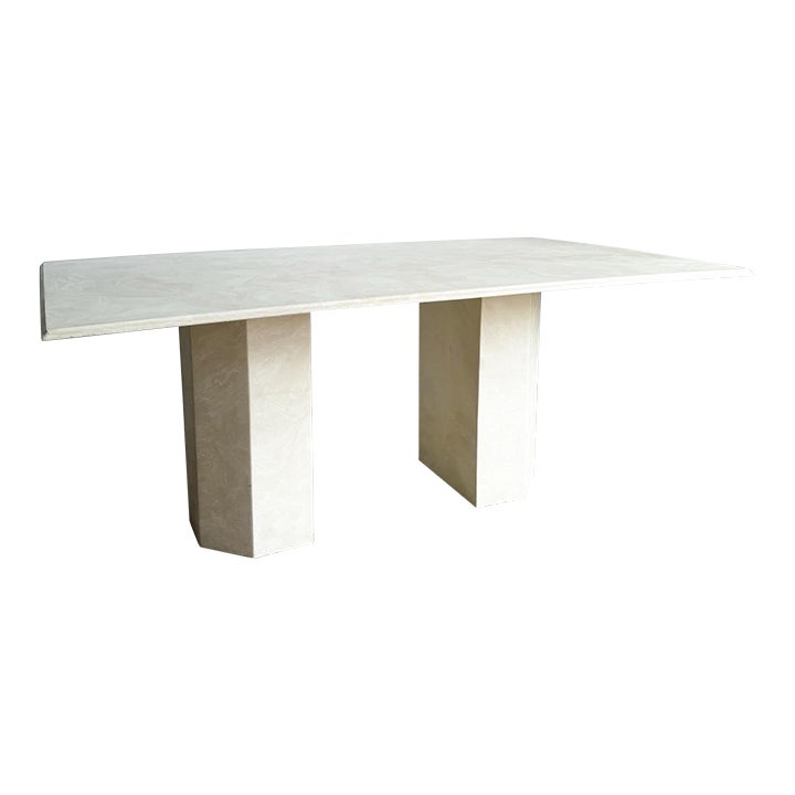 Postmodern Cast Faux Marble Cream and Beige Rectangular Dining Table ...