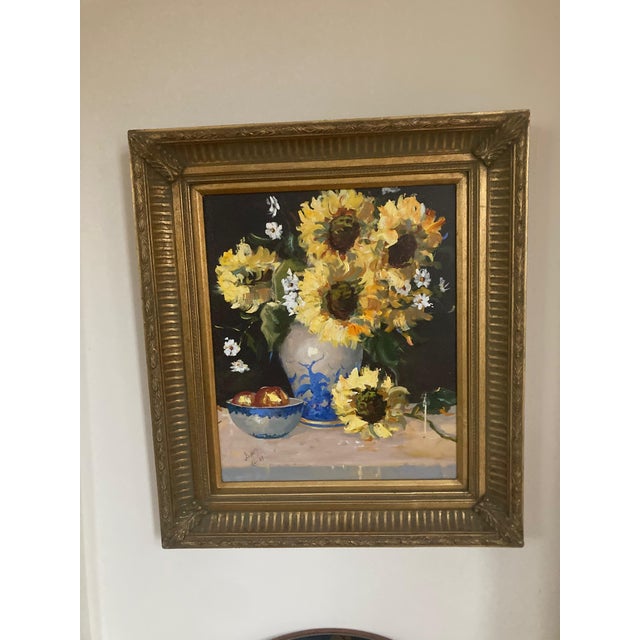 Original Framed Oil Painting From Jerry Georgeff, Sunflowers | Chairish