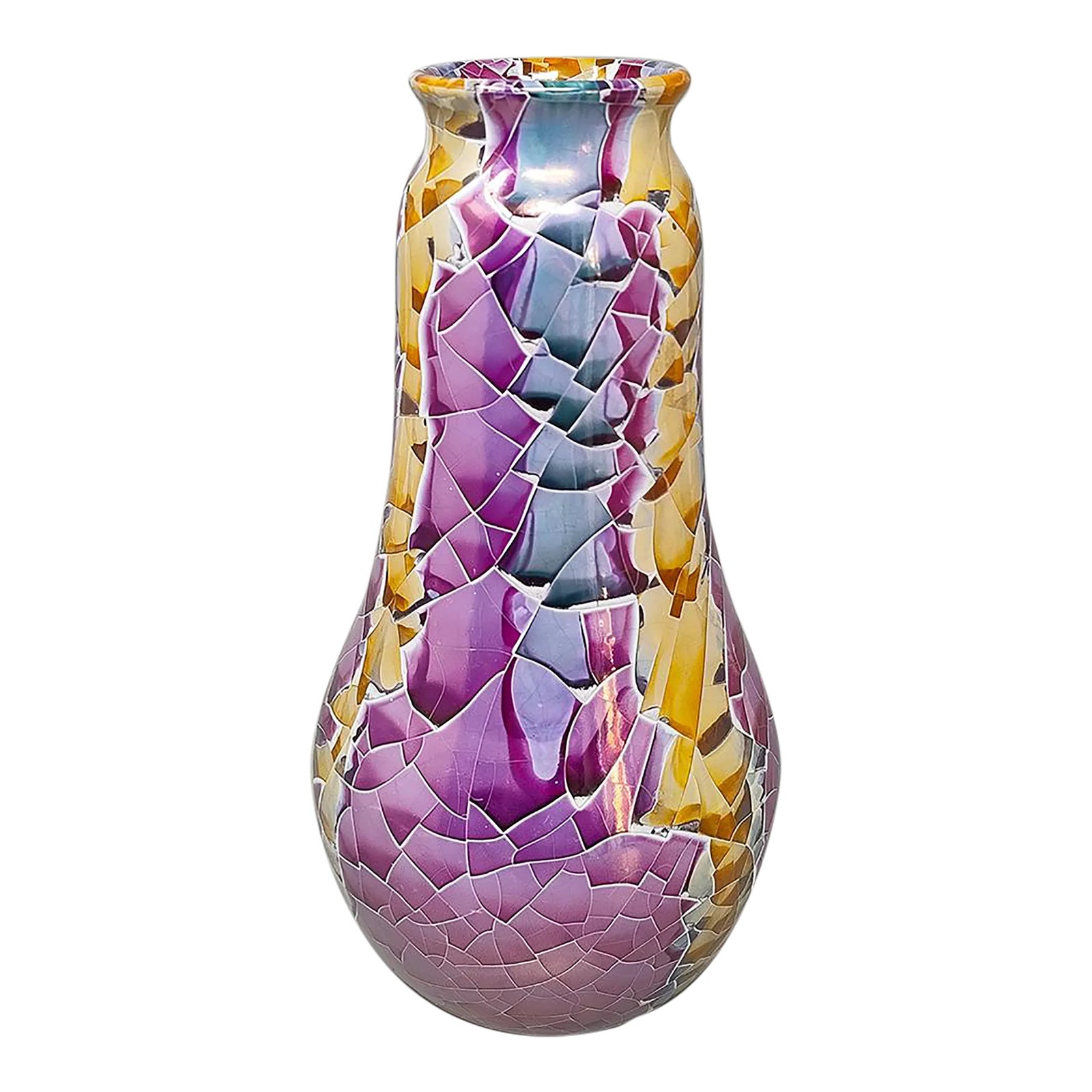 1990s Giuseppe Locci Polycrome Craquelé Vase in Sardinian Ceramic, Made ...
