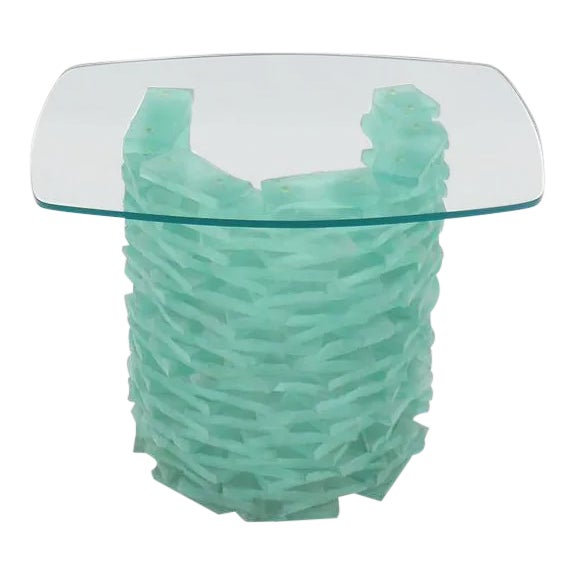 Mid-Century Modern Stacked Glass "Ice Block" Base Side Table | Chairish