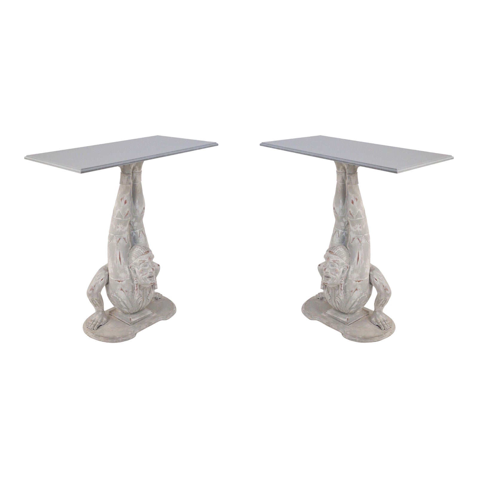 Chinese Wooden White Painted Contortionist Console Tables - A Pair ...