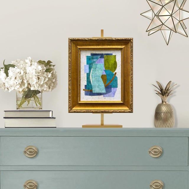 Contemporary Blue Collage in Vintage Gold Frame | Chairish