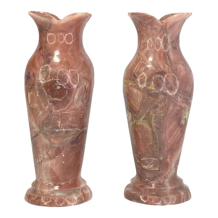 Pair of 1980s Matching Pink Hue Solid Marble Onyx Natural Stone Vessel ...