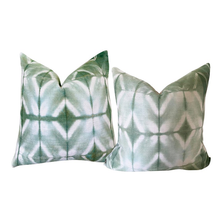 Michelle Mathis Green & White Shibori Pillow Covers- Set of 2 | Chairish