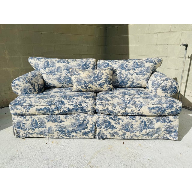 Vintage Blue and White Toile Sofa | Chairish