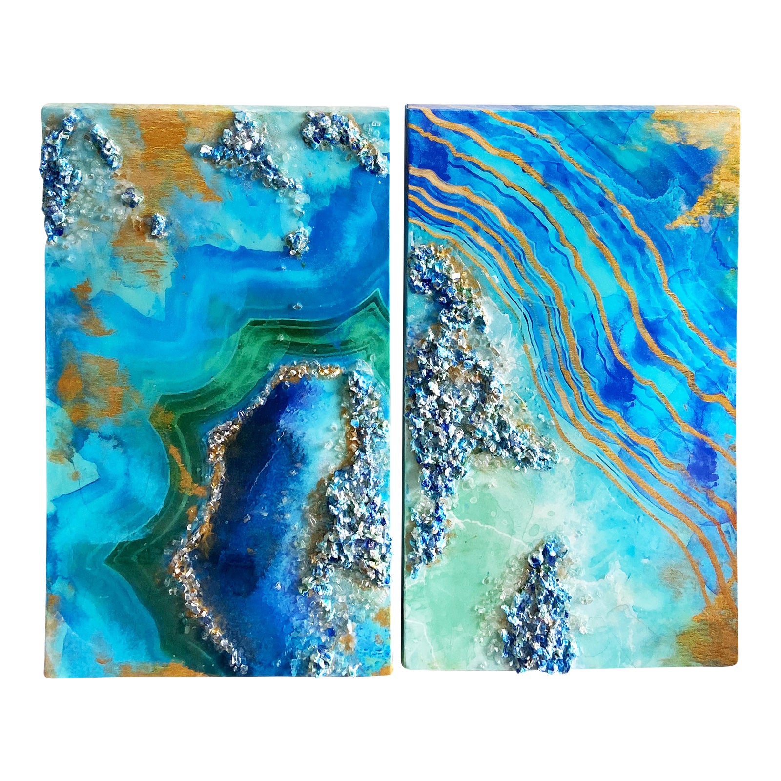 Blue Geode Wall Art Diptych Abstract Resin Painting by Tatiana ...
