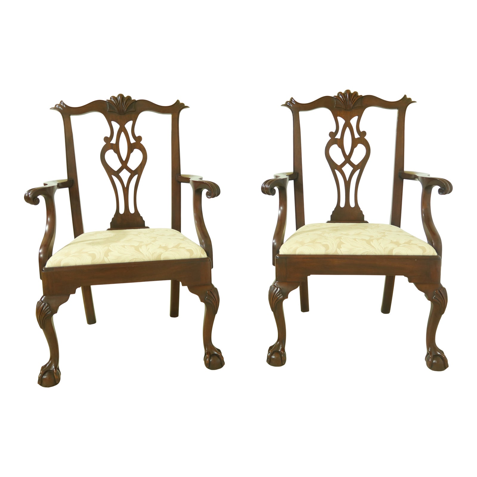 Pair Henkel Harris Model 112 Mahogany Clawfoot Armchairs | Chairish