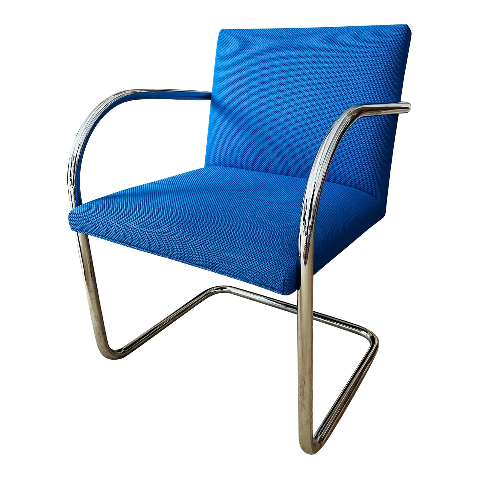 Vintage Brno Tubular Chrome Arm Chair in Blue | Chairish