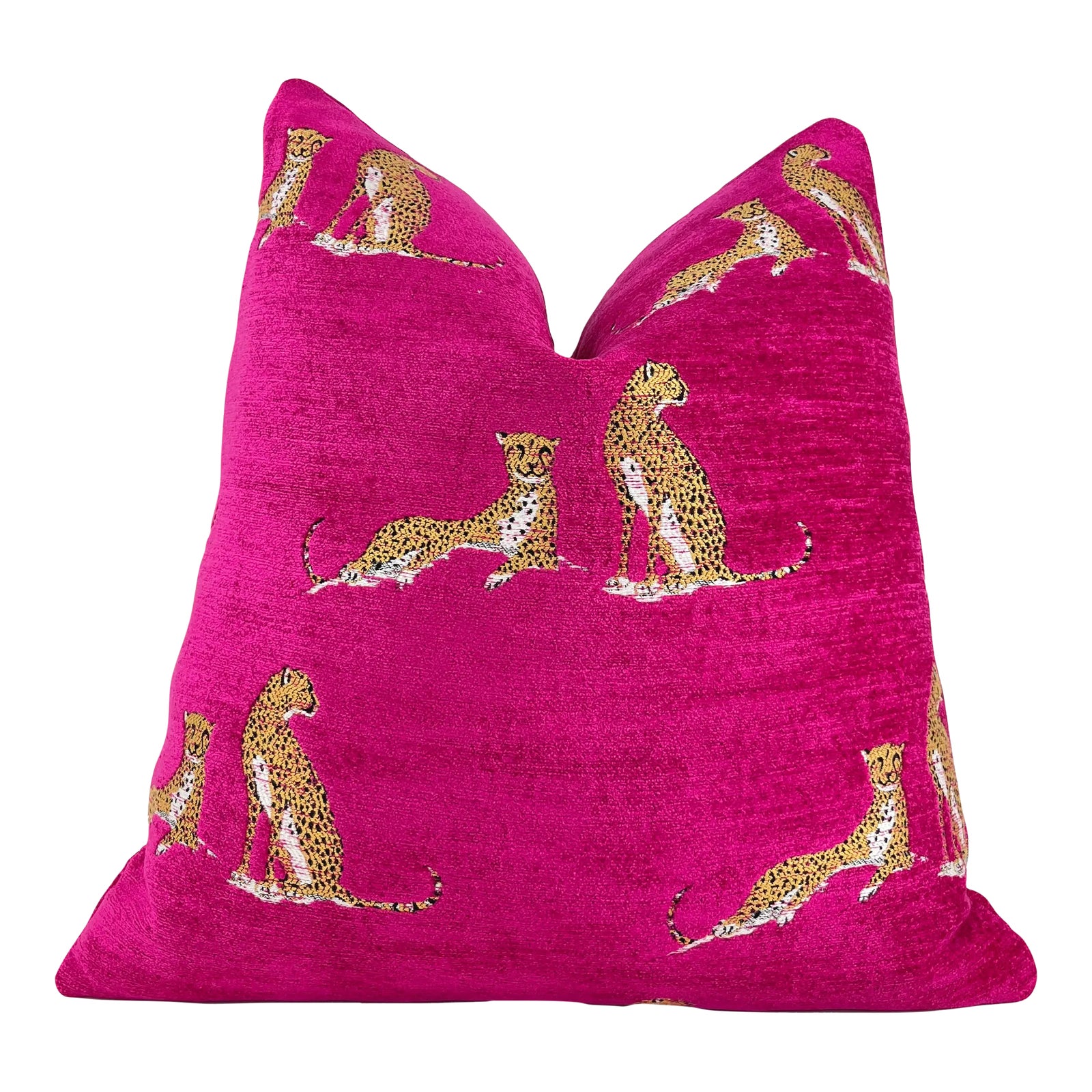 Fuchsia Embroidered Cheetah Throw Pillow With Feather Down Insert ...