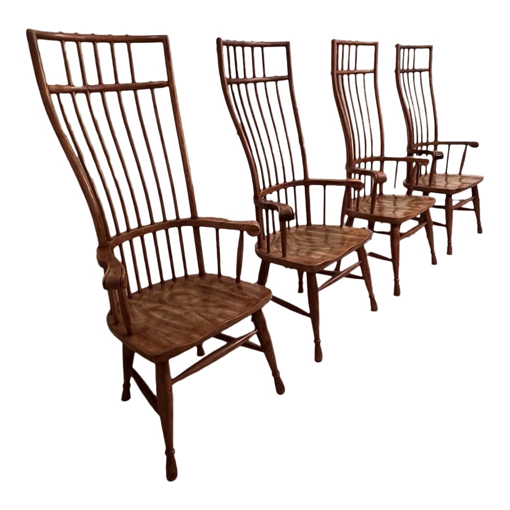 Late 20th Century Set of 4 Stylized High Back Windsor Dining Arm Chairs ...