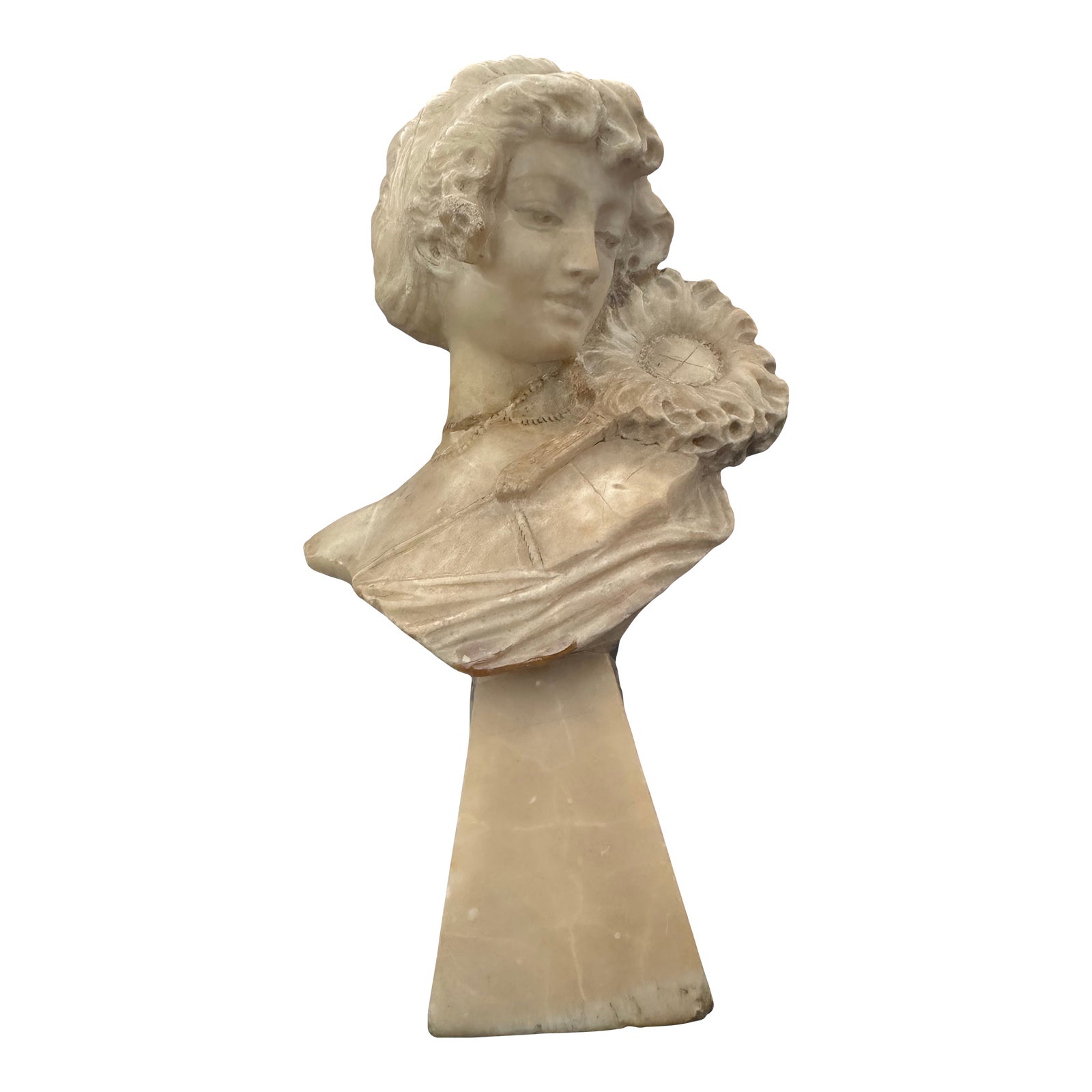 Beautiful Hand Carved Italian Style Statue of Lady on Marble Base ...