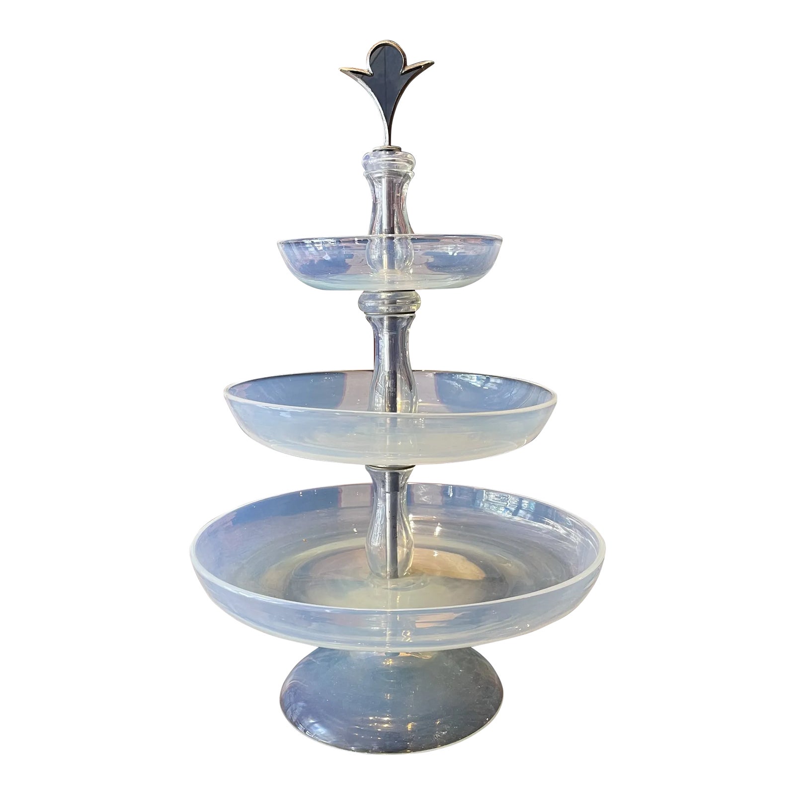 Midcentury Modern Three Tiered Murano Opaline Glass Dish | Chairish