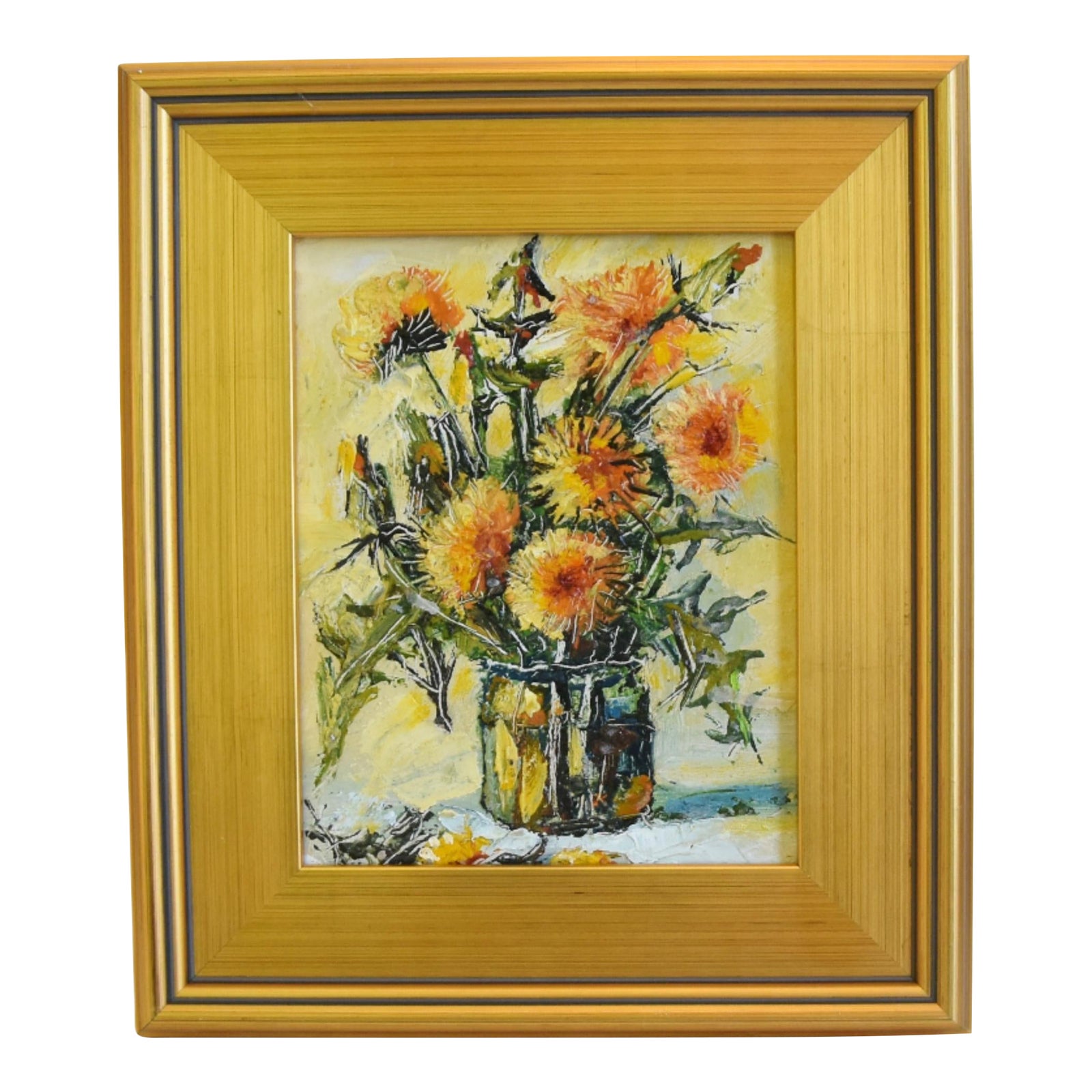 Floral Dandelions Flowers in Vase Painting Including the Antiqued Gold ...
