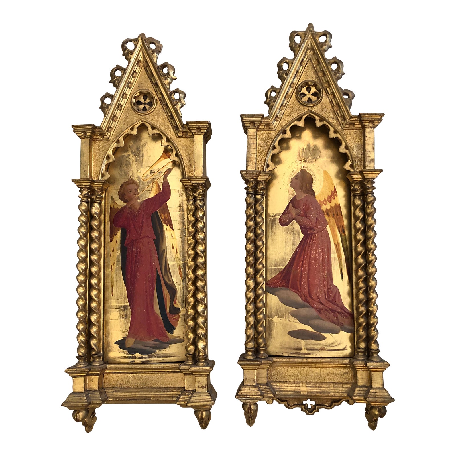 19th Century Giltwood Handpainted Icons -A Pair | Chairish